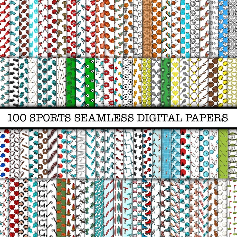 100 Sports Seamless Digital Papers: Sports Patterns, Backgrounds ...