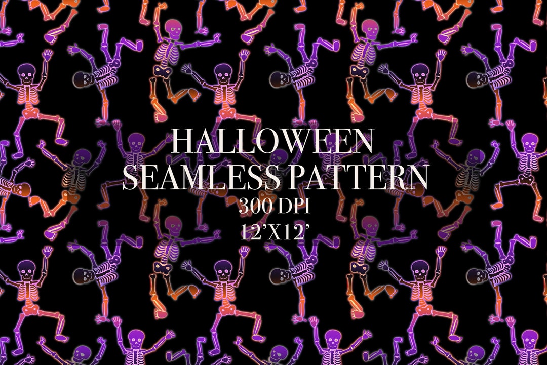Halloween Dancing Skeleton Seamless Pattern, Spooky Seamless Pattern ...