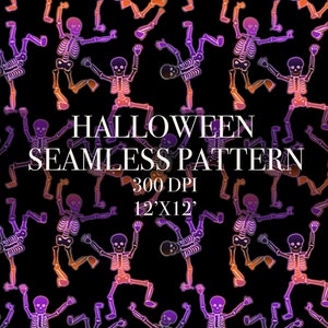 Halloween Dancing Skeleton Seamless Pattern, Spooky Seamless Pattern ...