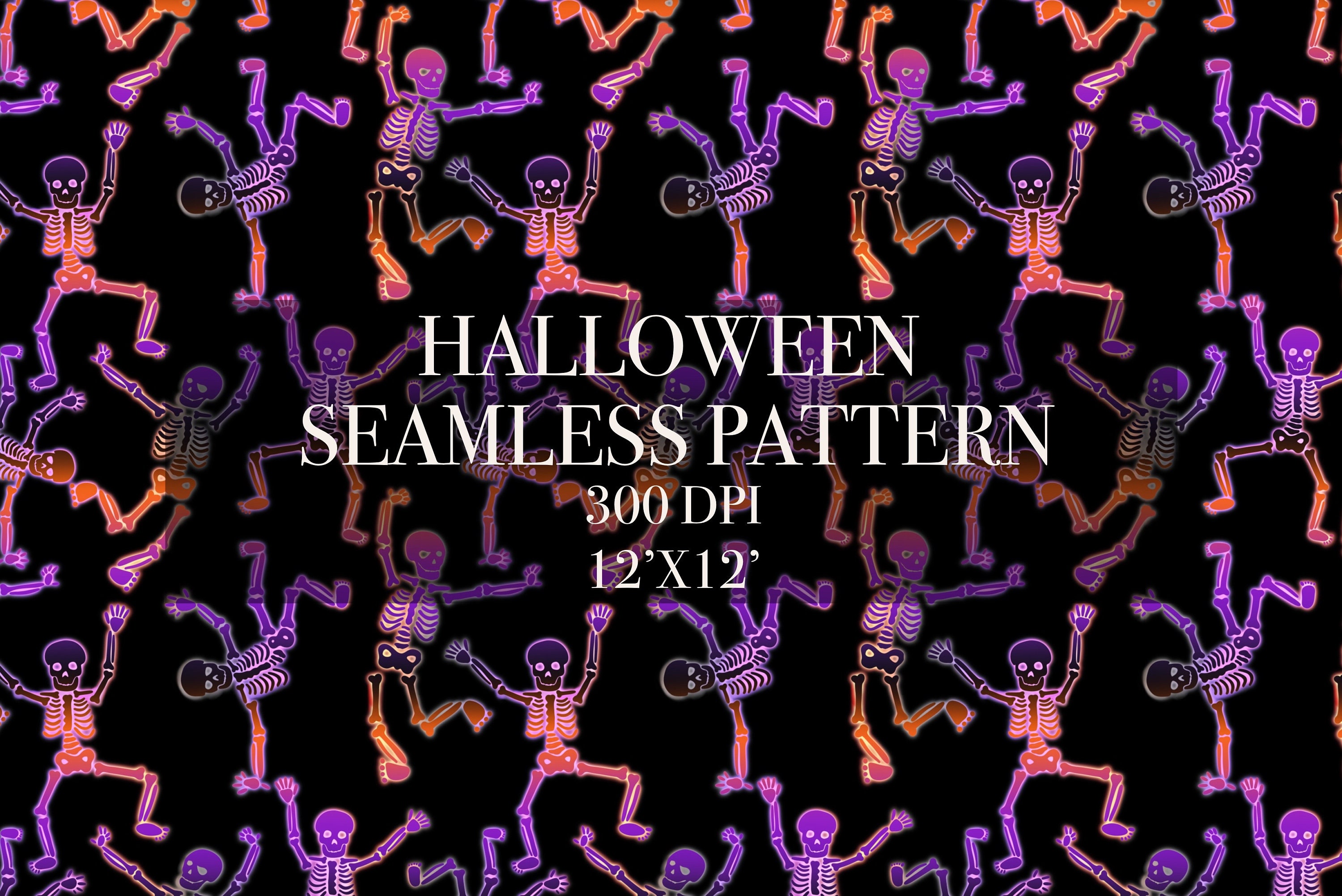 Halloween Dancing Skeleton Seamless Pattern, Spooky Seamless Pattern ...