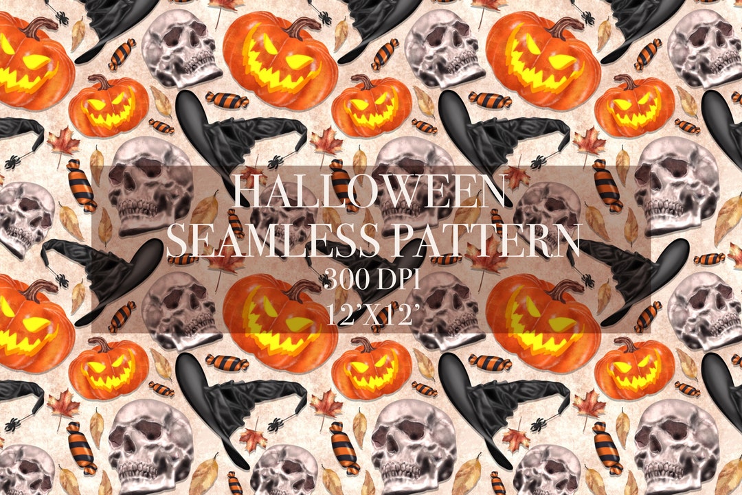 Halloween Witch Seamless Pattern, Skull Seamless Pattern, Spooky ...