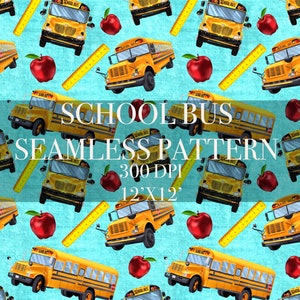 Back to School Seamless Digital Pattern, Digital Paper, School Bus ...
