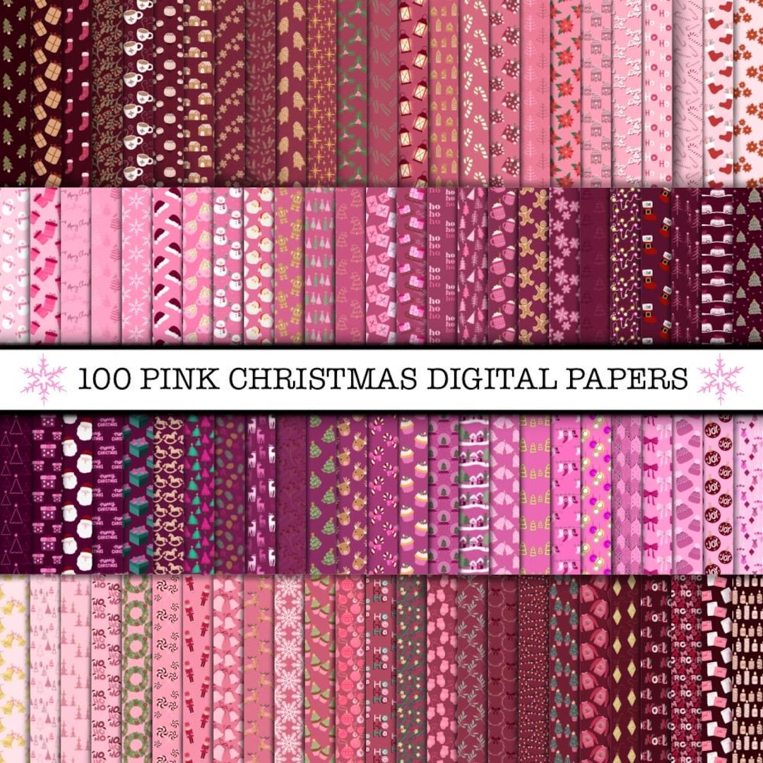 100 Boho Pink Christmas Seamless Digital Papers, Holiday Scrapbook ...