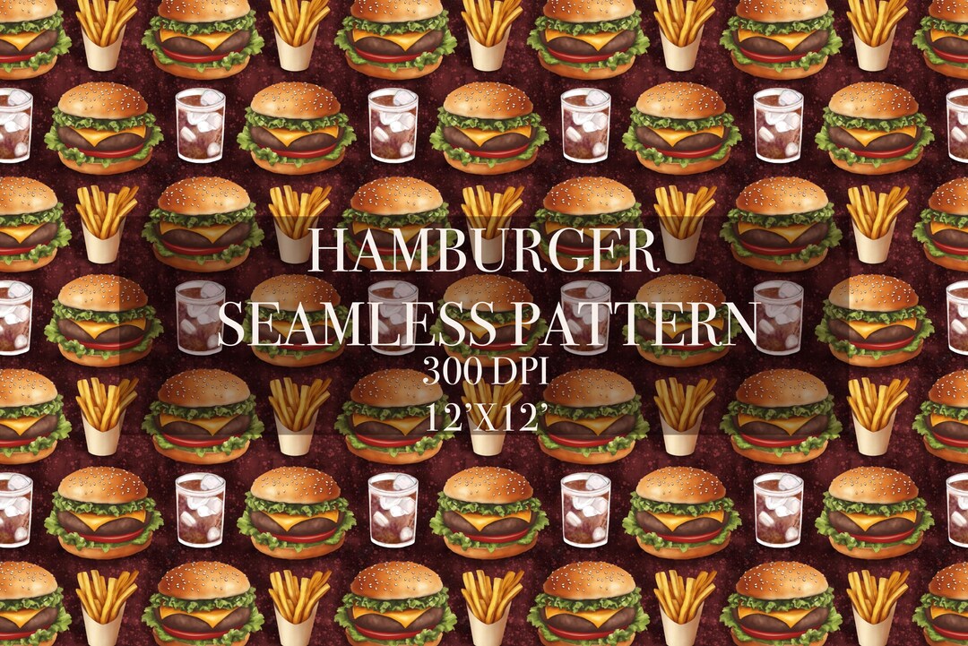 Hamburger Seamless Digital Pattern, Hamburger Digital Paper, Food ...