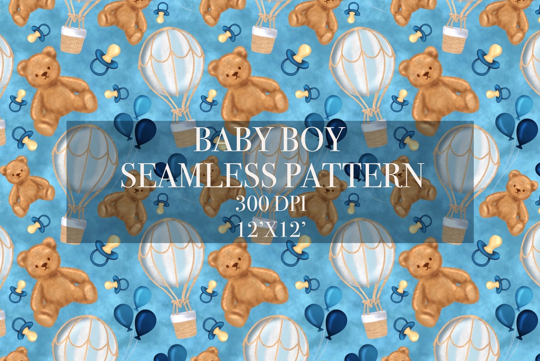 Baby Boy Seamless Digital Pattern, Teddy Bear Digital Paper, Baby ...