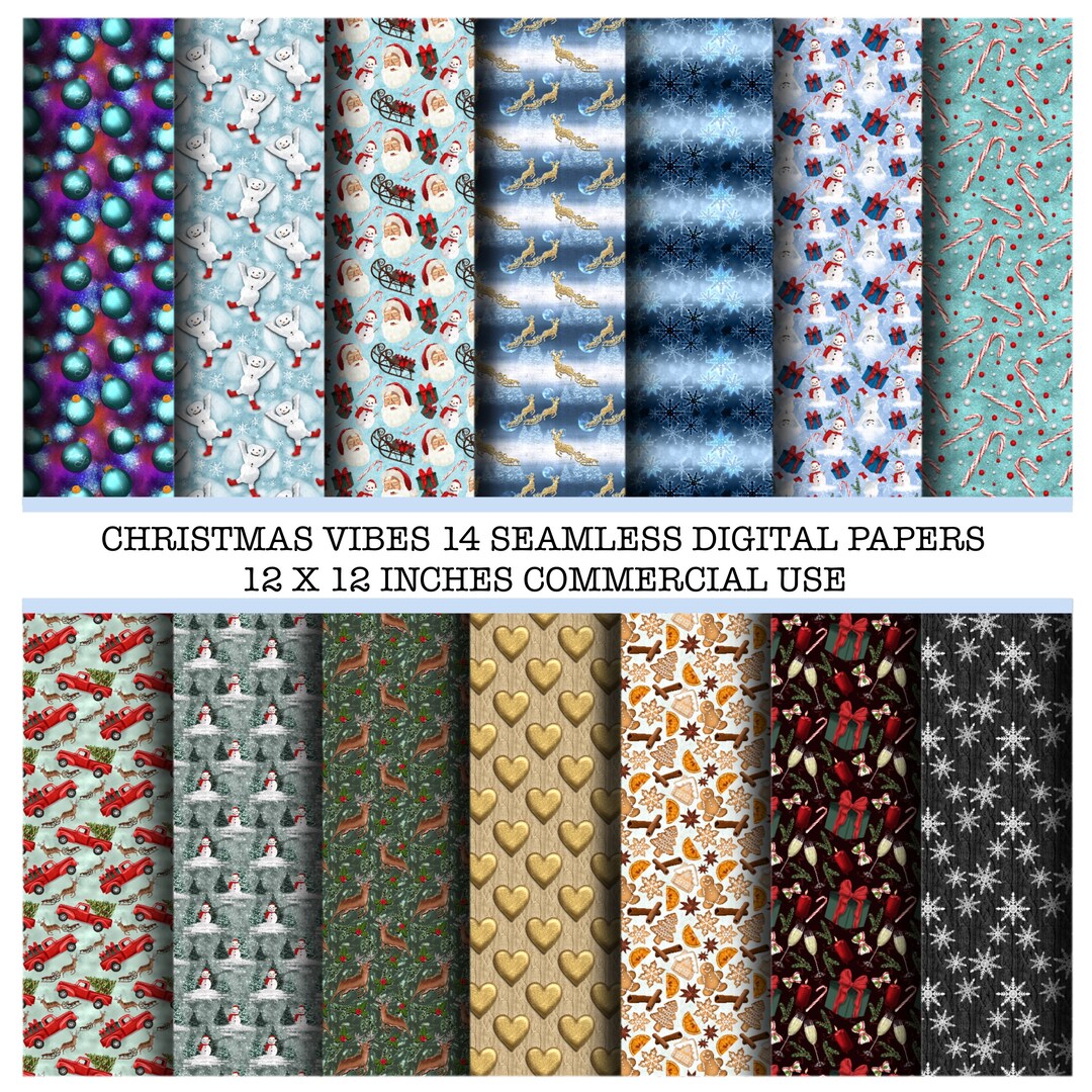 Christmas Vibes Seamless Digital Pattern, Snow Flake Digital Paper ...