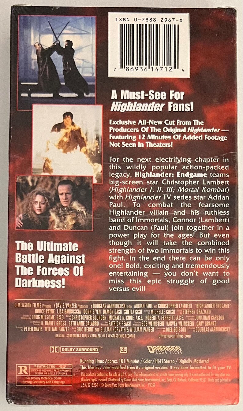 Highlander Endgame (VHS) Exclusive New Cut, Sealed - Etsy