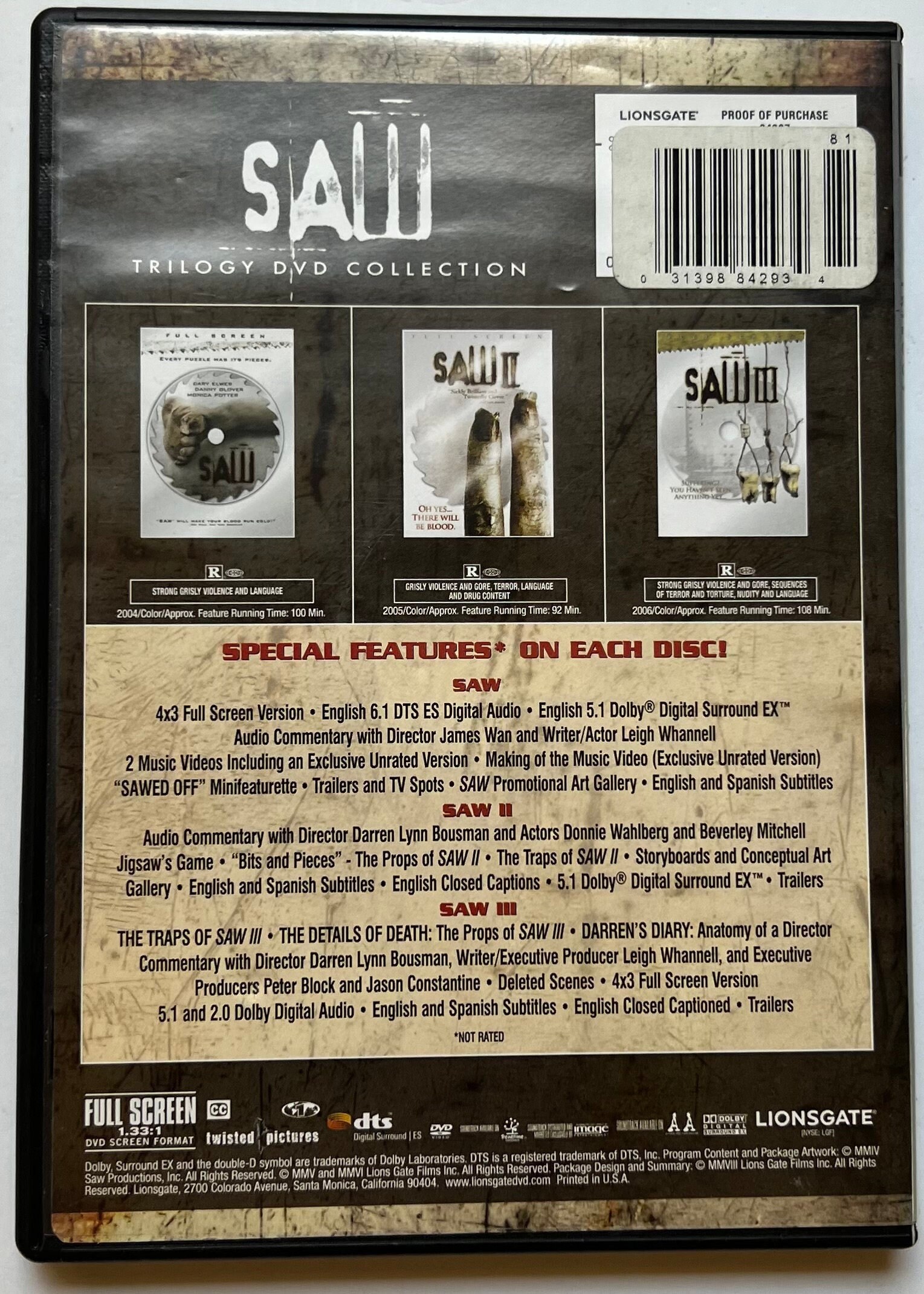 Saw Trilogy (dvd) 3-disc Set - Etsy