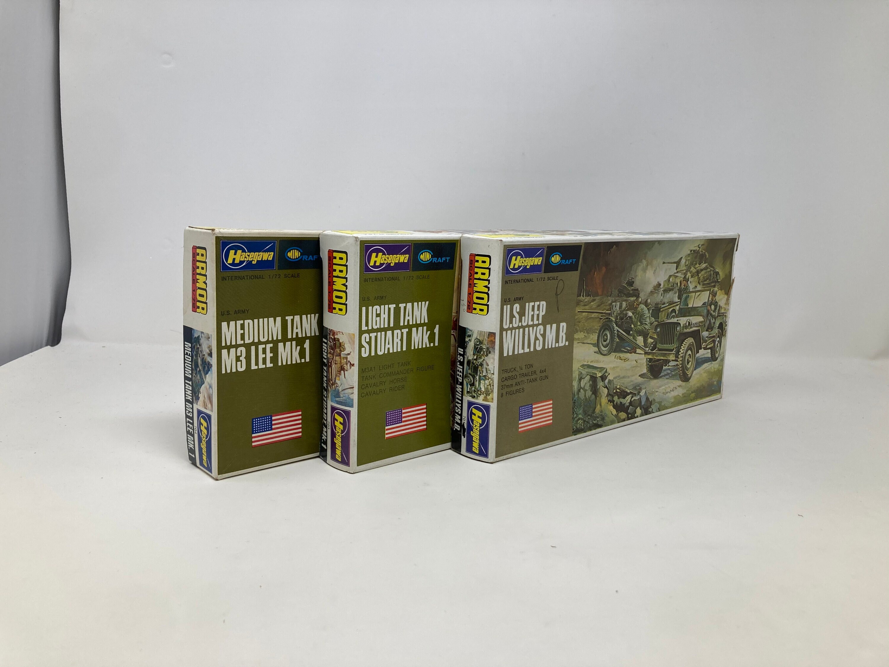 Set of 3 Hasegawa WWII U.S. Army Vehicles 1/72 Scale Model Kits US Jeep ...