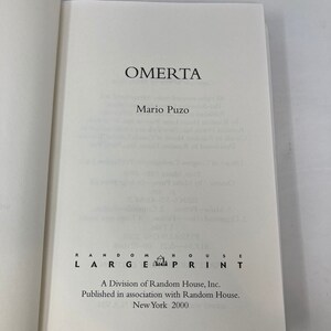 Omerta (large Print) by Mario Puzo Hardcover 1st Thus 1st Very Good 2000 - Etsy