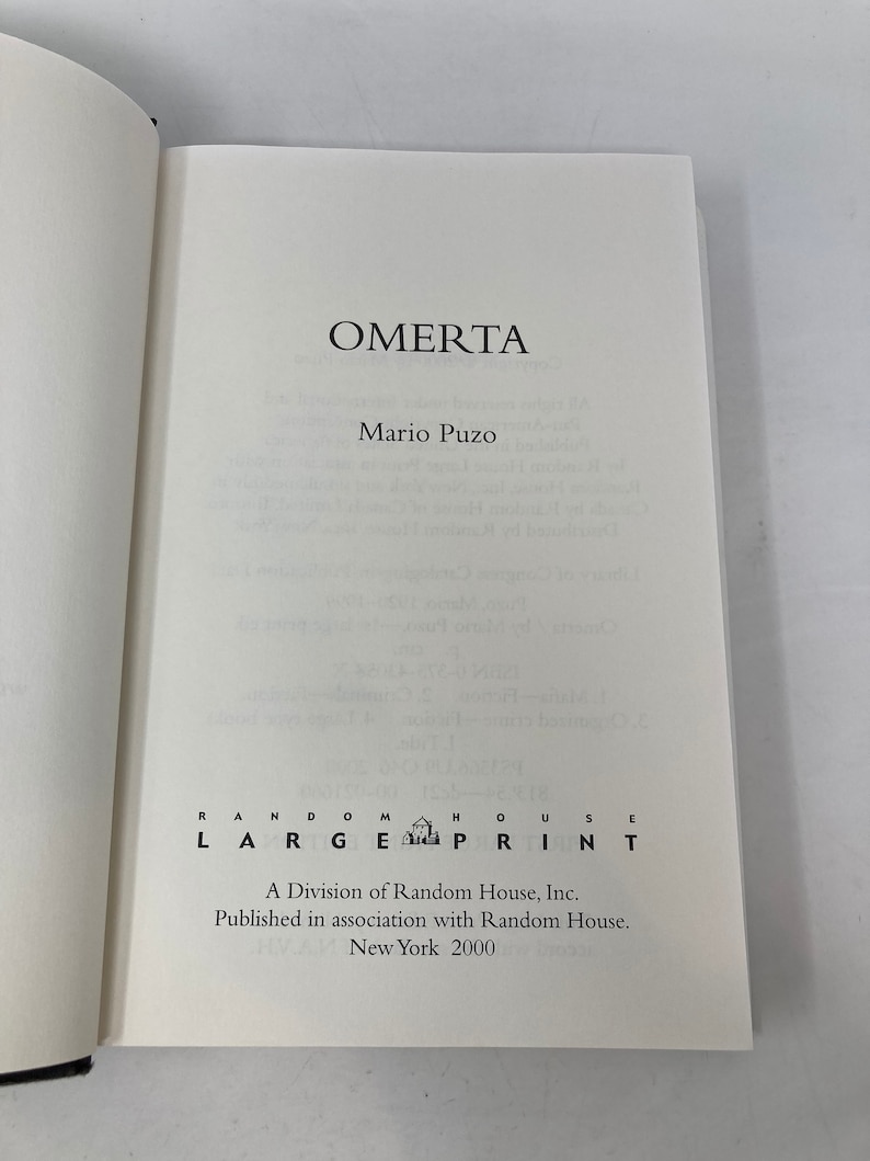 Omerta (large Print) by Mario Puzo Hardcover 1st Thus 1st Very Good 2000 - Etsy