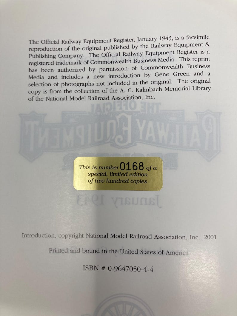 Reproduction of the Official Railway Equipment HC Hardcover 1st Thus LN ...