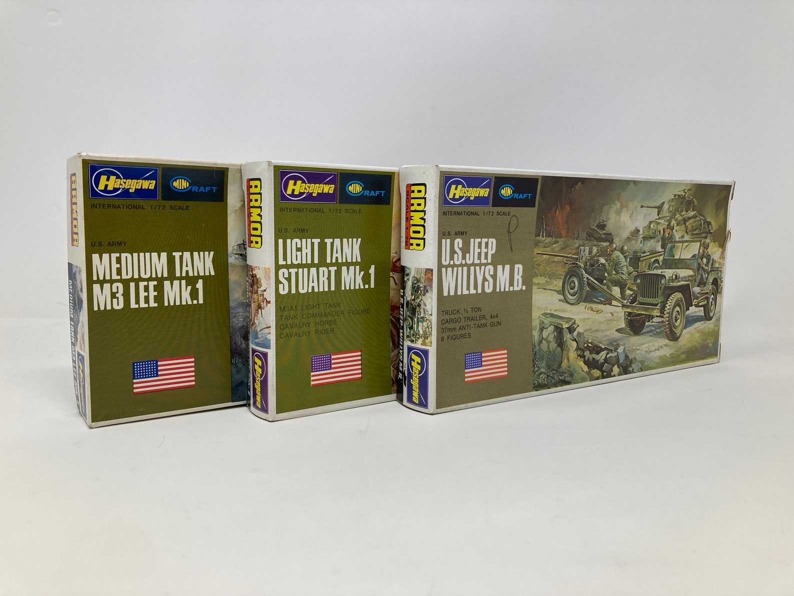 Set of 3 Hasegawa WWII U.S. Army Vehicles 1/72 Scale Model Kits US Jeep ...