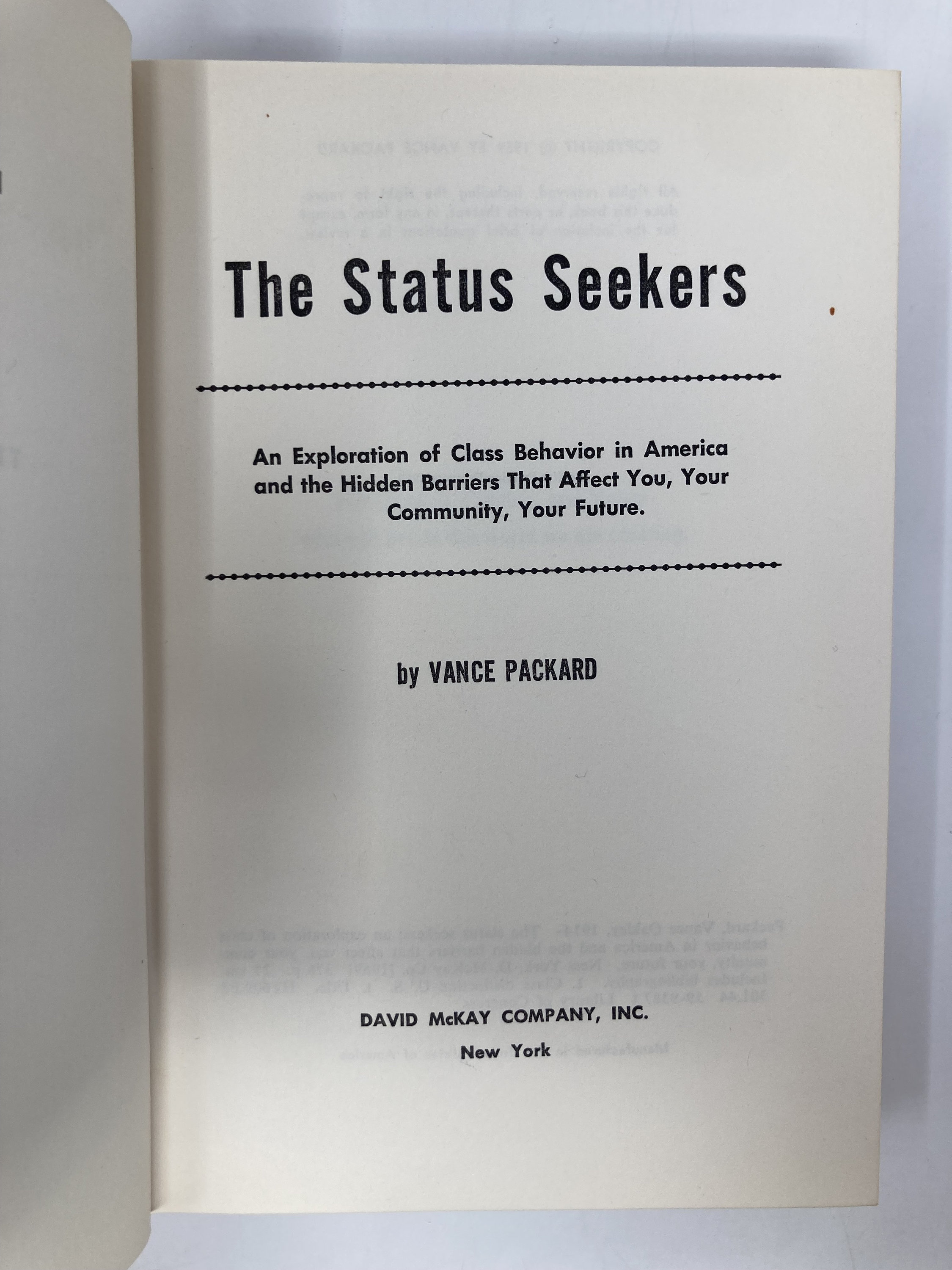 The Status Seekers by Vance Packard HC Hardcover 1st First VG Very Good ...