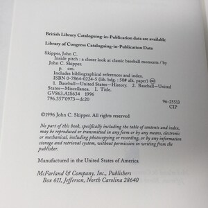 Inside Pitch: A Closer Look at Classic Baseball Moments by John C. Skipper HC Hardcover 1996 LN ...