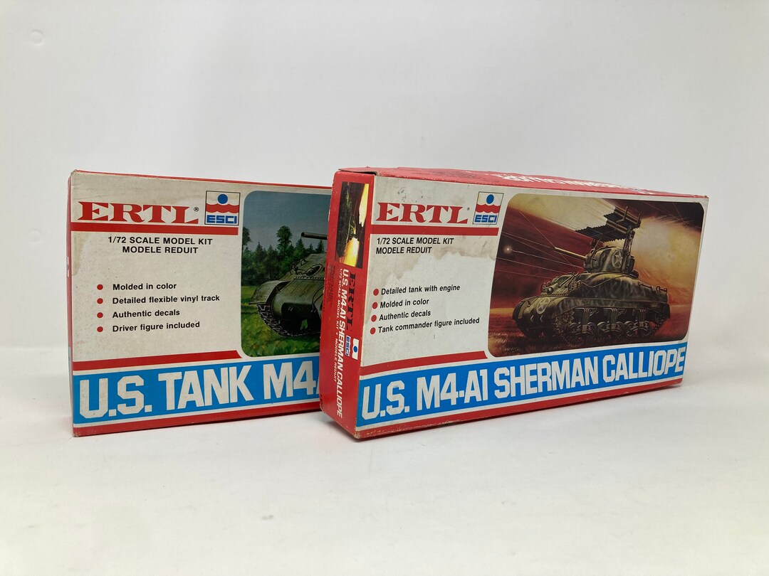 Set of 2 ERTL ESCI WWII Sherman Tanks 1/72 Scale Model Kits U.S. M4-A1 ...