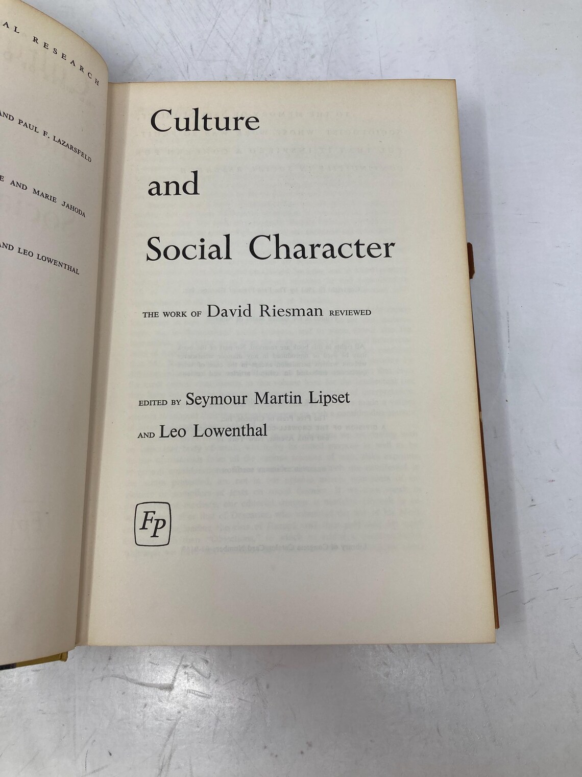 Culture and Social Character by David Riesman HC Hardcover First 1st ...