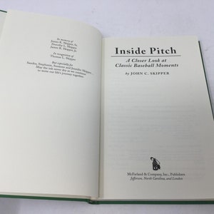 Inside Pitch: A Closer Look at Classic Baseball Moments by John C. Skipper HC Hardcover 1996 LN ...
