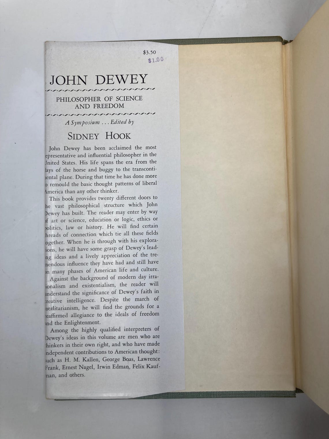John Dewey: Philosopher of Science and Freedom by Sidney Hook HC ...