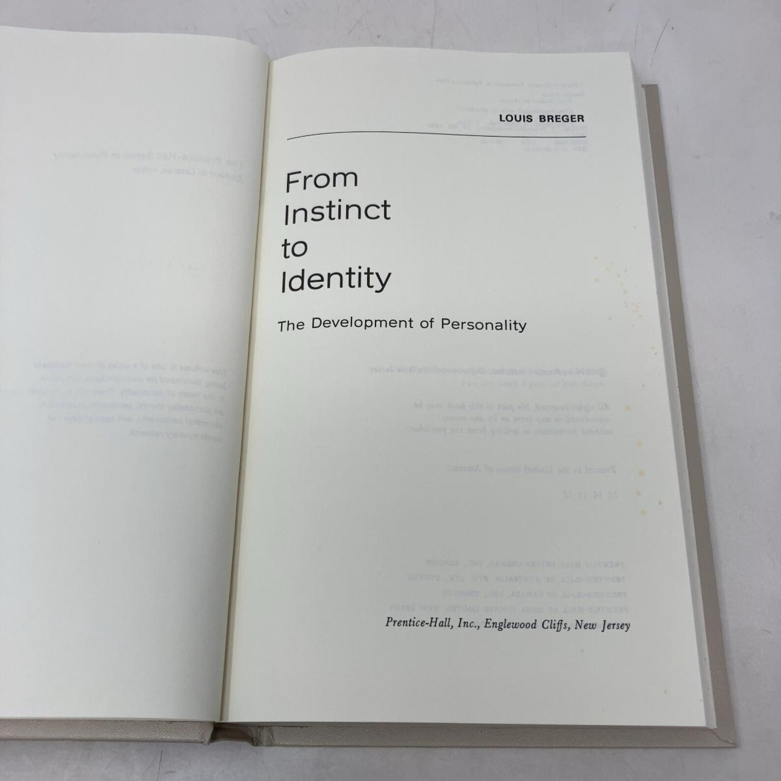 From Instinct to Identity by Louis Breger HC First Edition Hardcover ...