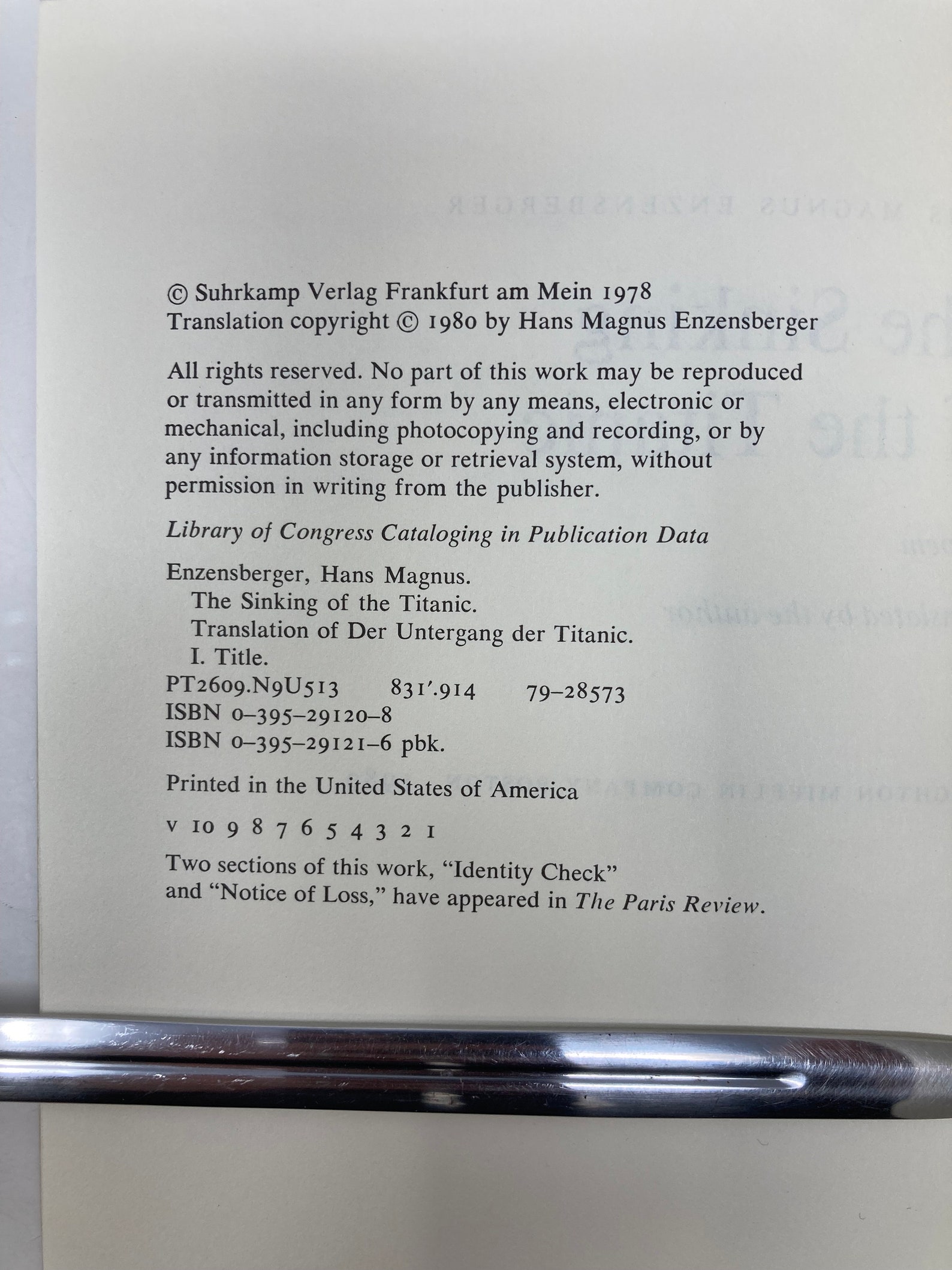 The Sinking of the Titanic: A Poem by Hans Magnus Enzensberg Paperback ...