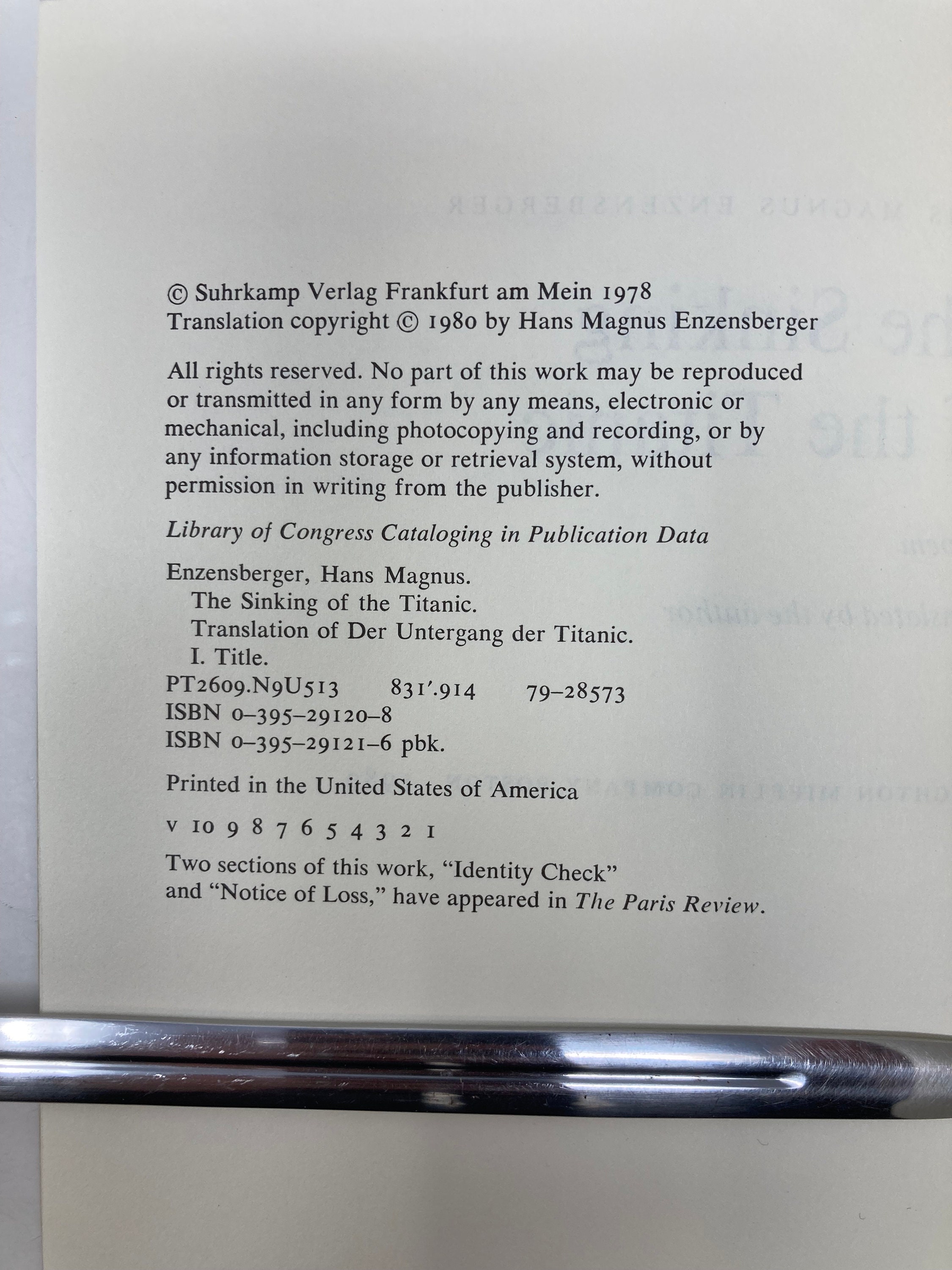 The Sinking of the Titanic: A Poem by Hans Magnus Enzensberg Paperback ...