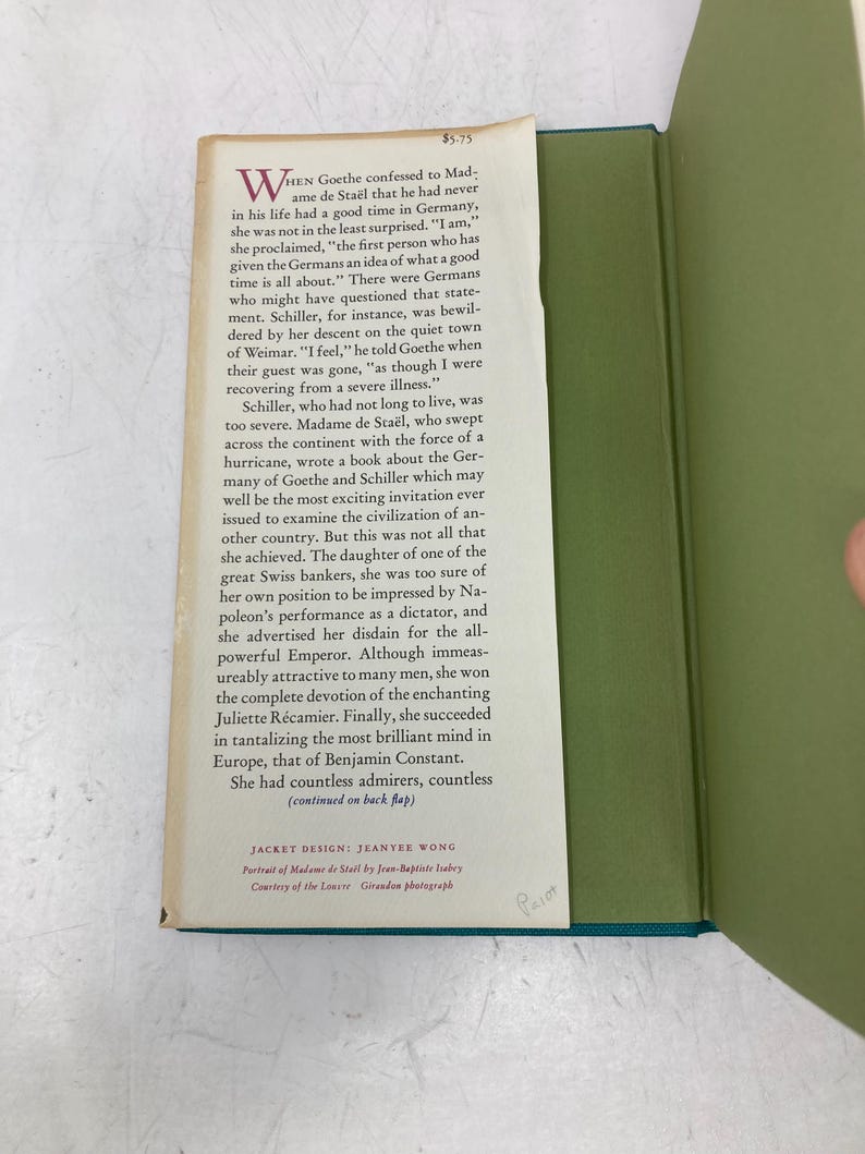 Germaine: A Portrait of Madame De Stael by Wayne Andrews HC Hardcover ...