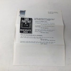 Indemnity Only by Sara Paretsky HC First 1st Very Good 1991 - Etsy