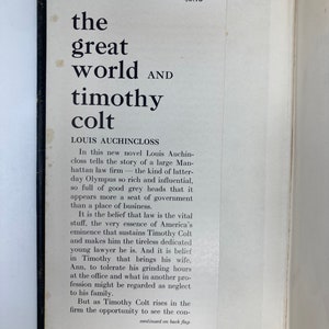 The Great World and Timothy Colt by Louis Auchincloss HC Hardcover 1st ...