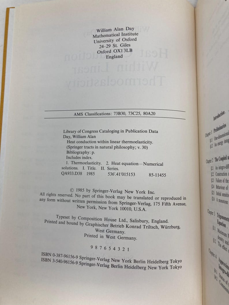 Heat Conduction Within Linear Thermoelasticity by William A. Day HC ...