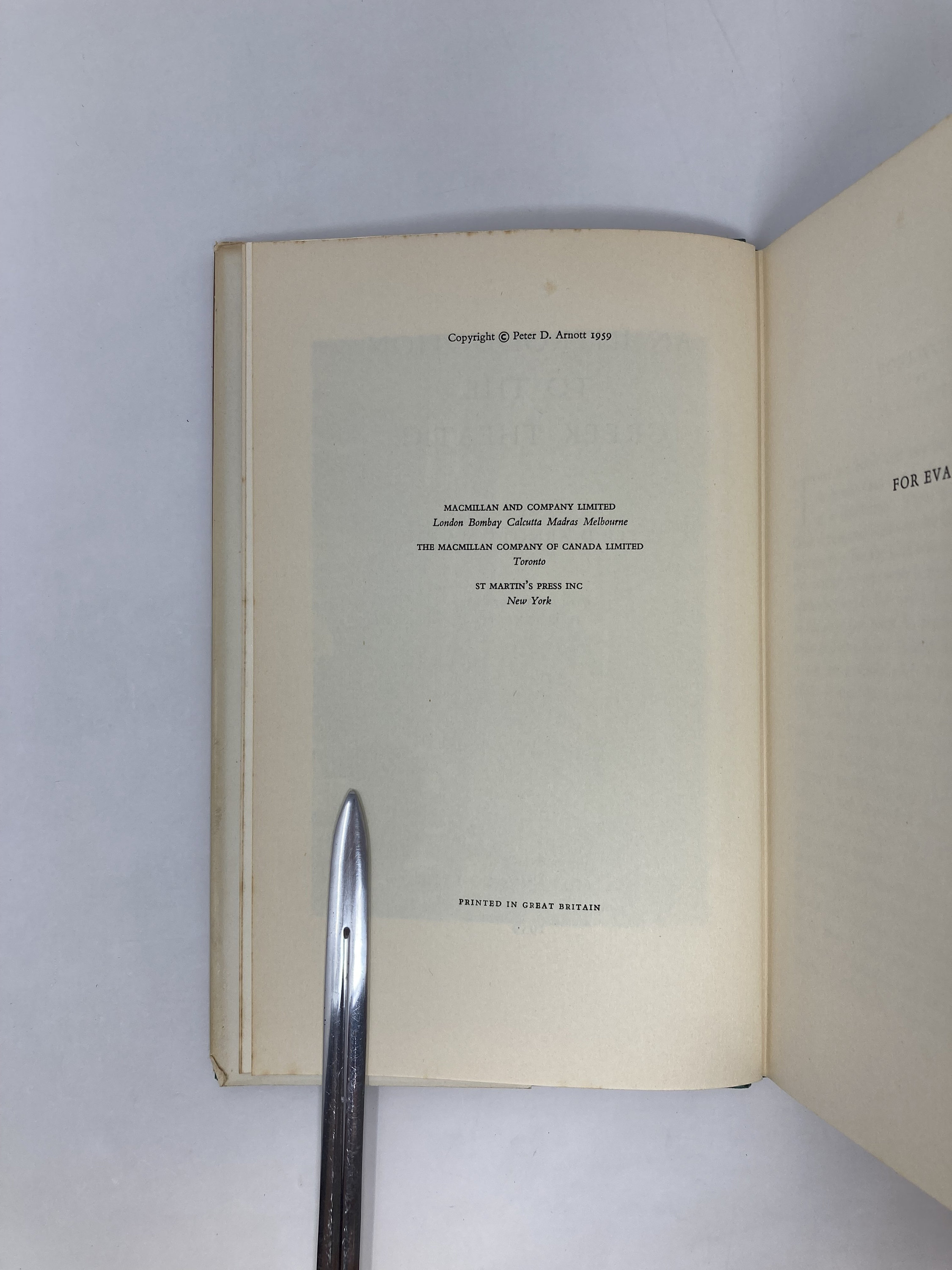 An Introduction to the Greek Theatre by Peter Arnott HC First 1st VG ...