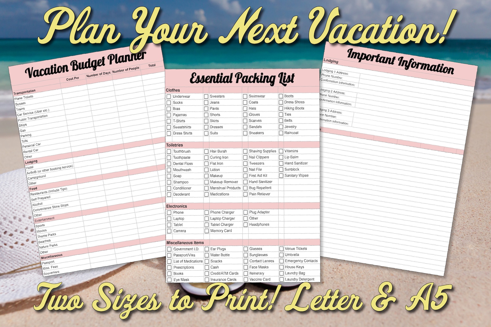Vacation Checklist Printable Organizer Bundle Letter and A5 - Etsy