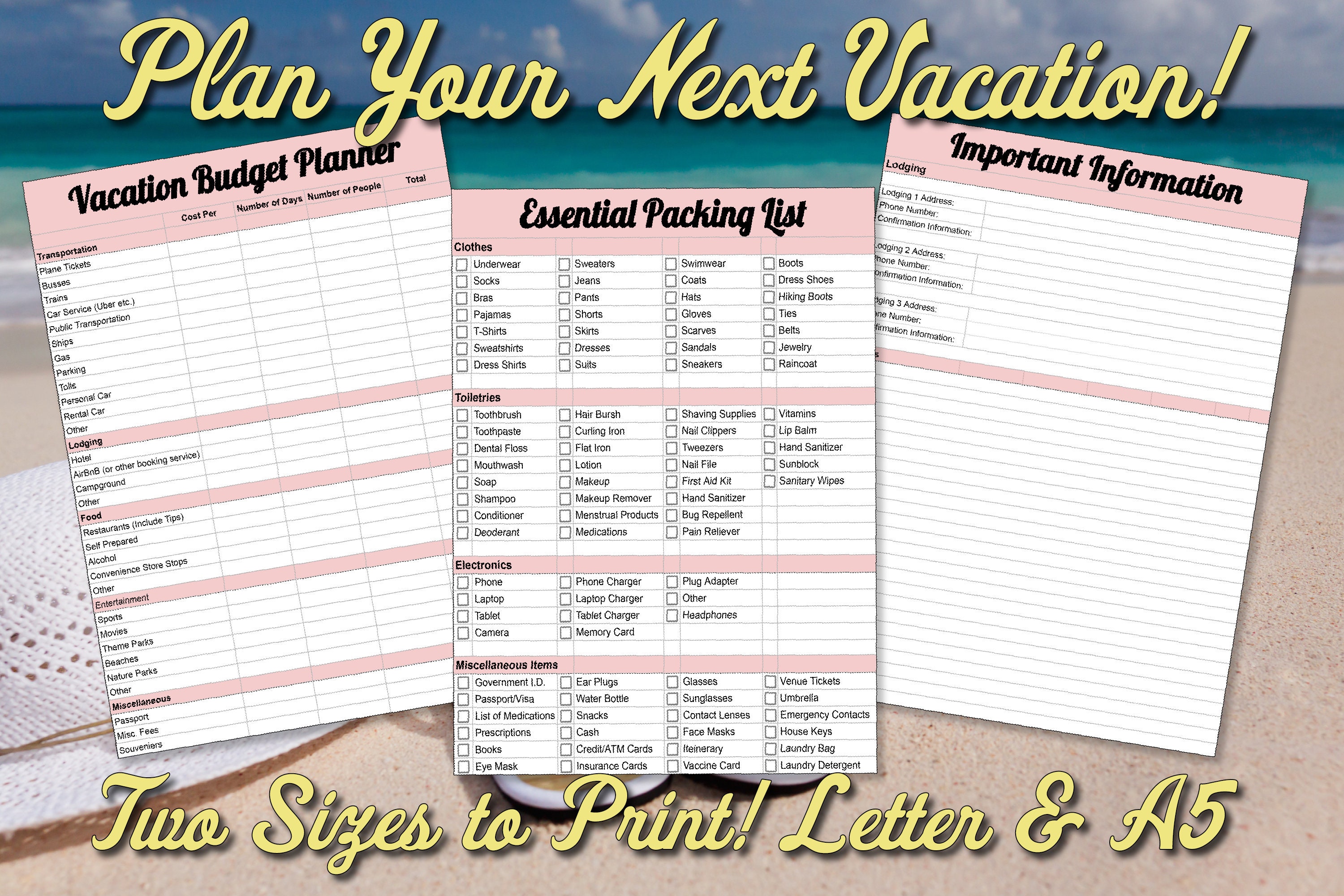 Vacation Checklist Printable Organizer Bundle Letter and A5 - Etsy