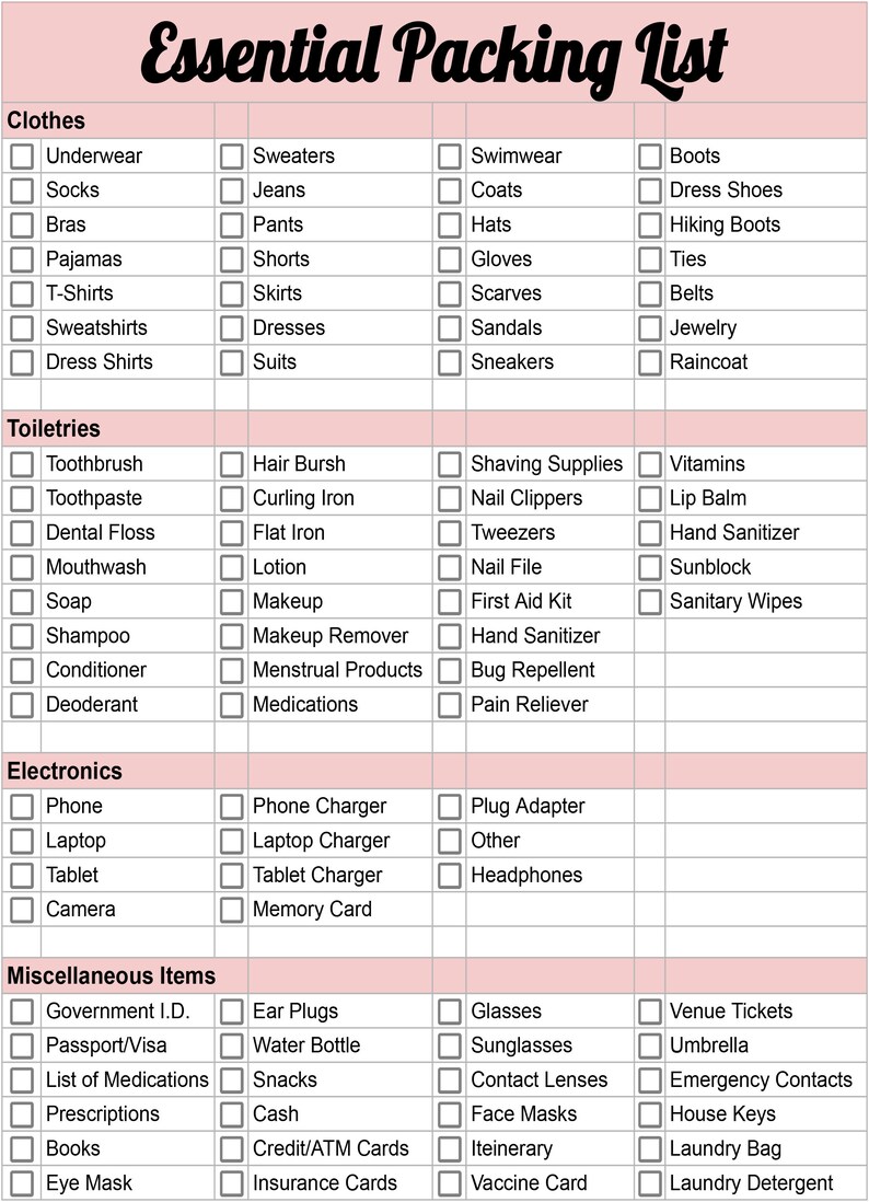 Vacation Checklist Printable Organizer Bundle Letter and A5 - Etsy