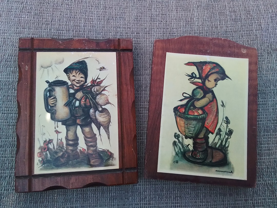 Vintage 1970 Hummel Set of 2 Pieces Wood Children Wall Hanging ...