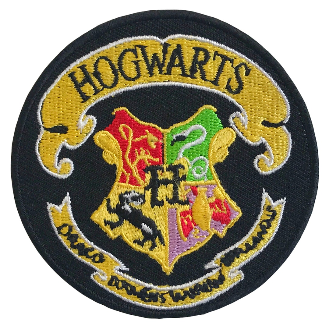 Harry Potter Hogwarts Yellow on Black Badge Iron on Sew on Embroidered ...