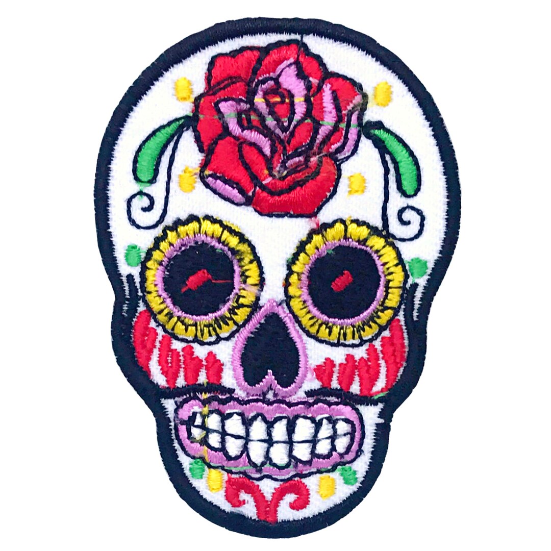Cue Skull Face With Rose Badge Iron on Sew on Embroidered - Etsy