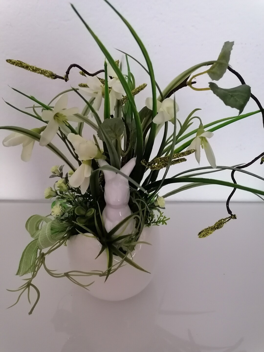 Spring Arrangement, Snowdrops With Ceramic Bunny in Egg-shaped Plant ...