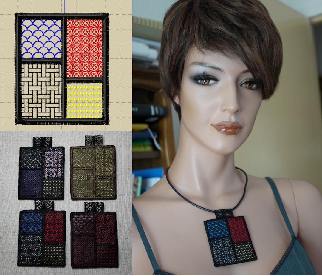 Machine Embroidery Design Necklace Pendant, Freestanding Embroidery ...