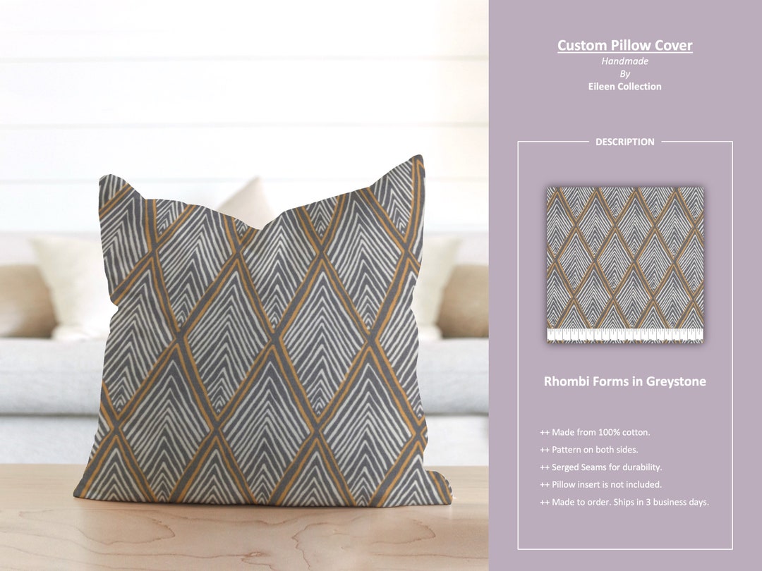 Rhombi Forms in Greystone; Diamond Geometric Gray Brown; Custom Pillow ...