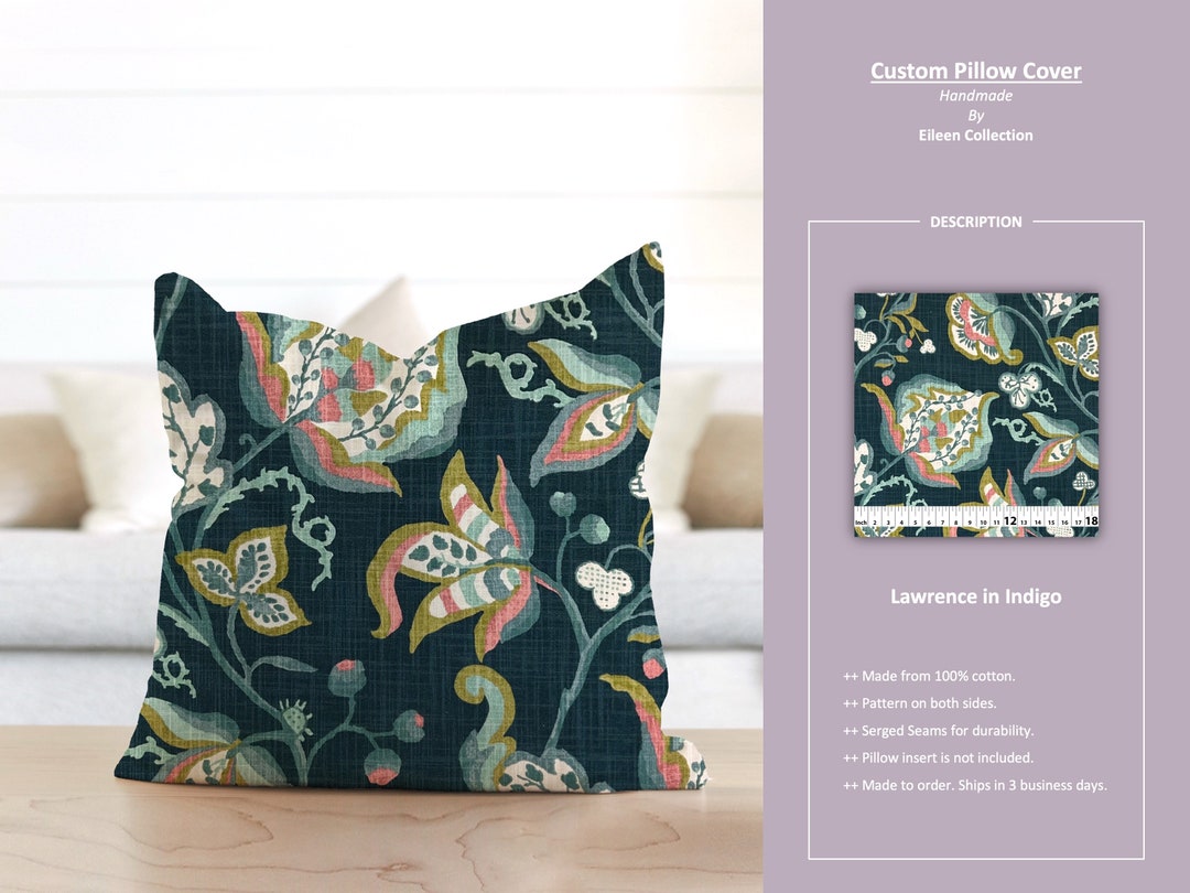 Lawrence in Indigo; Richloom Floral Flower; Custom Pillow Cover; Ready ...