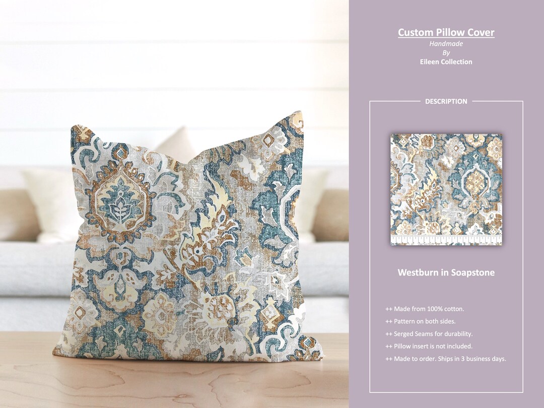 Westburn in Soapstone; Damask Floral Flower Blue Beige Taupe Gray ...