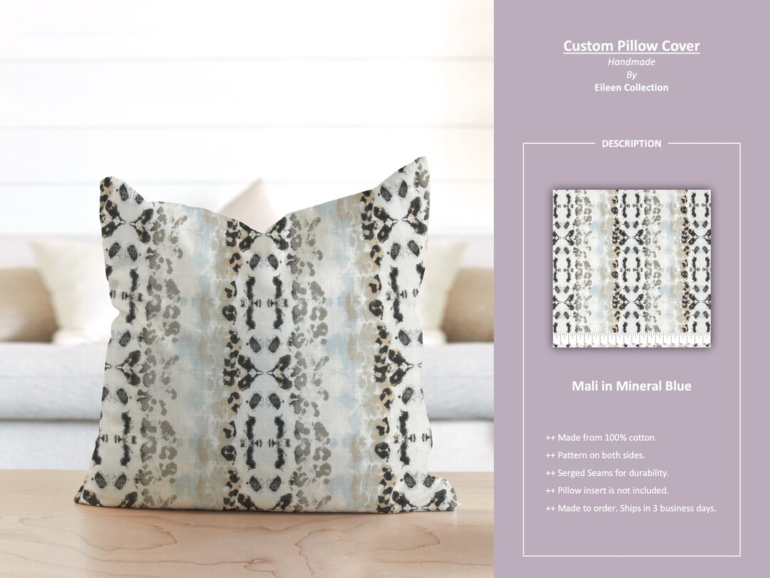 Mali in Mineral Blue; Animal Leopard Stripes; Custom Pillow Cover ...