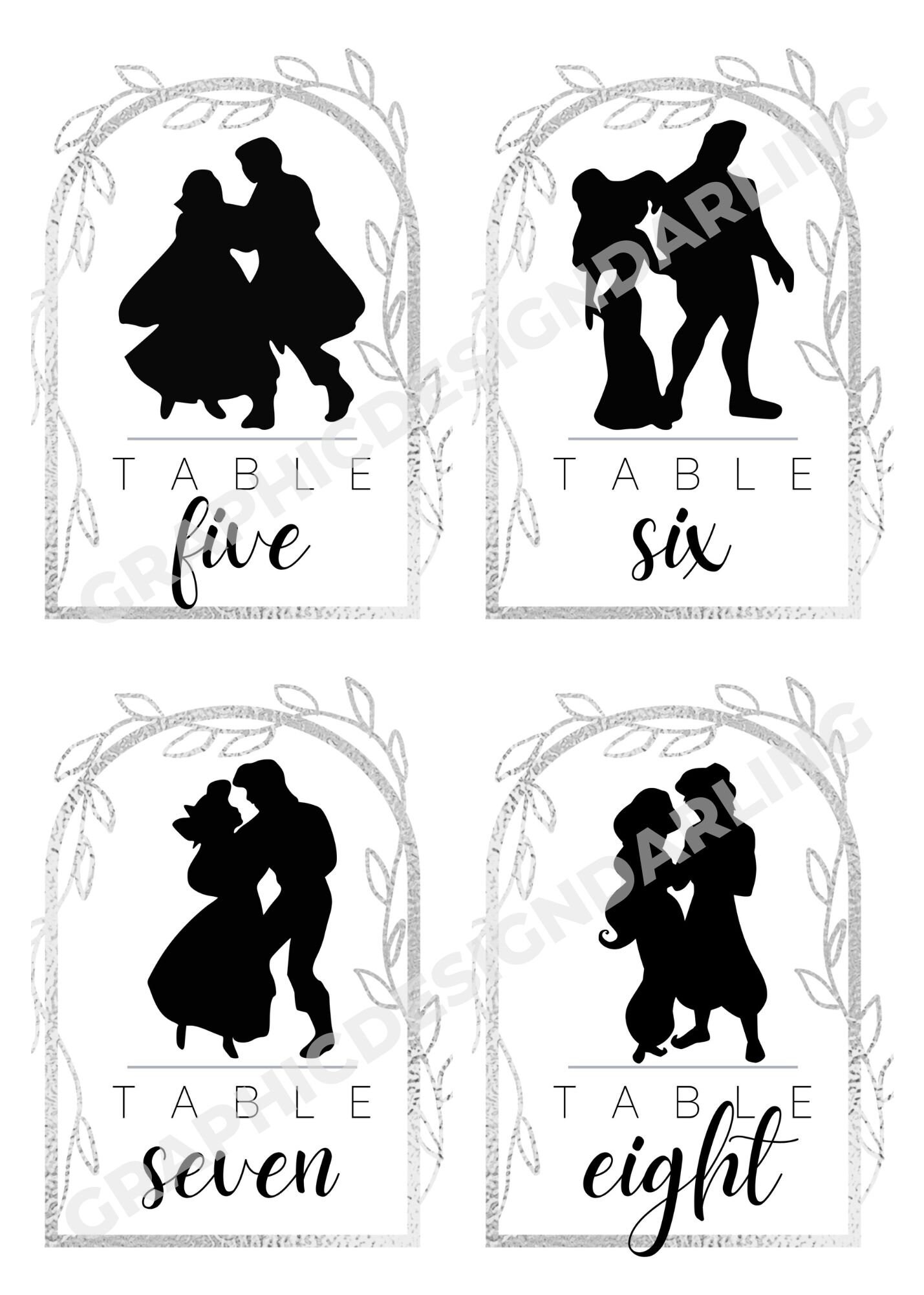 DIGITAL DOWNLOAD Fairytale Wedding Table Numbers Princess Couples Table ...
