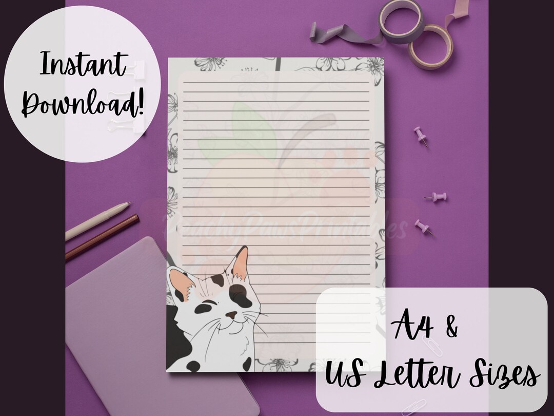Cute Cow Print Cat Printable Stationery, Printable Note Paper, Journal ...