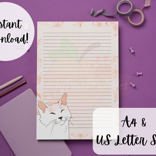 Cat Kitten Printable Stationery and Journal Paper Lined and - Etsy