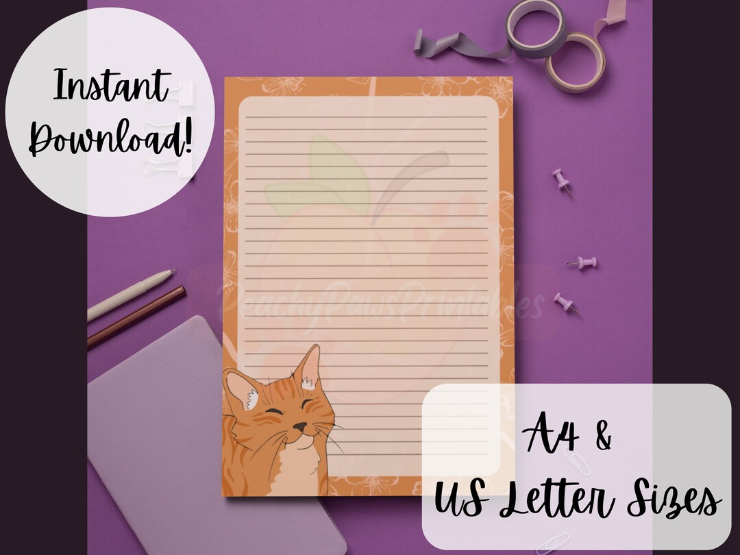 Cute Orange Tabby Cat Printable Stationery, Printable Note Paper ...