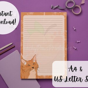 Cute Orange Tabby Cat Printable Stationery, Printable Note Paper ...