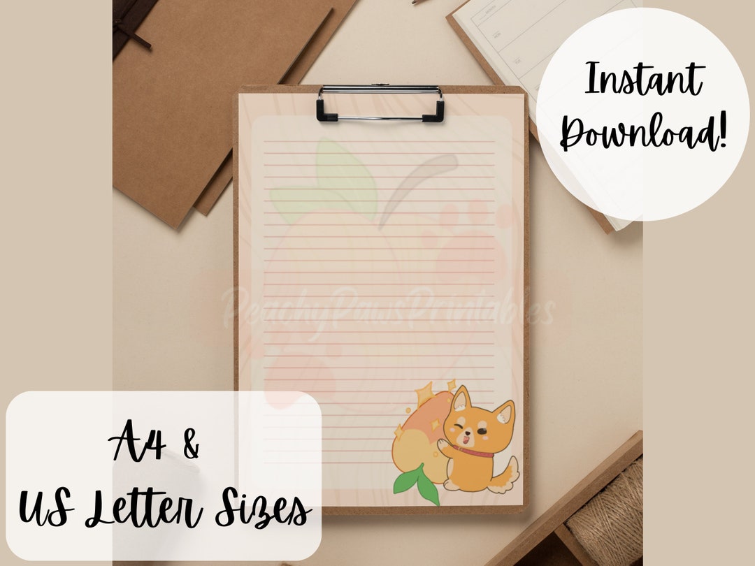 Cute Shiba Inu Peach Printable Stationery Set, Red Orange, Digital ...