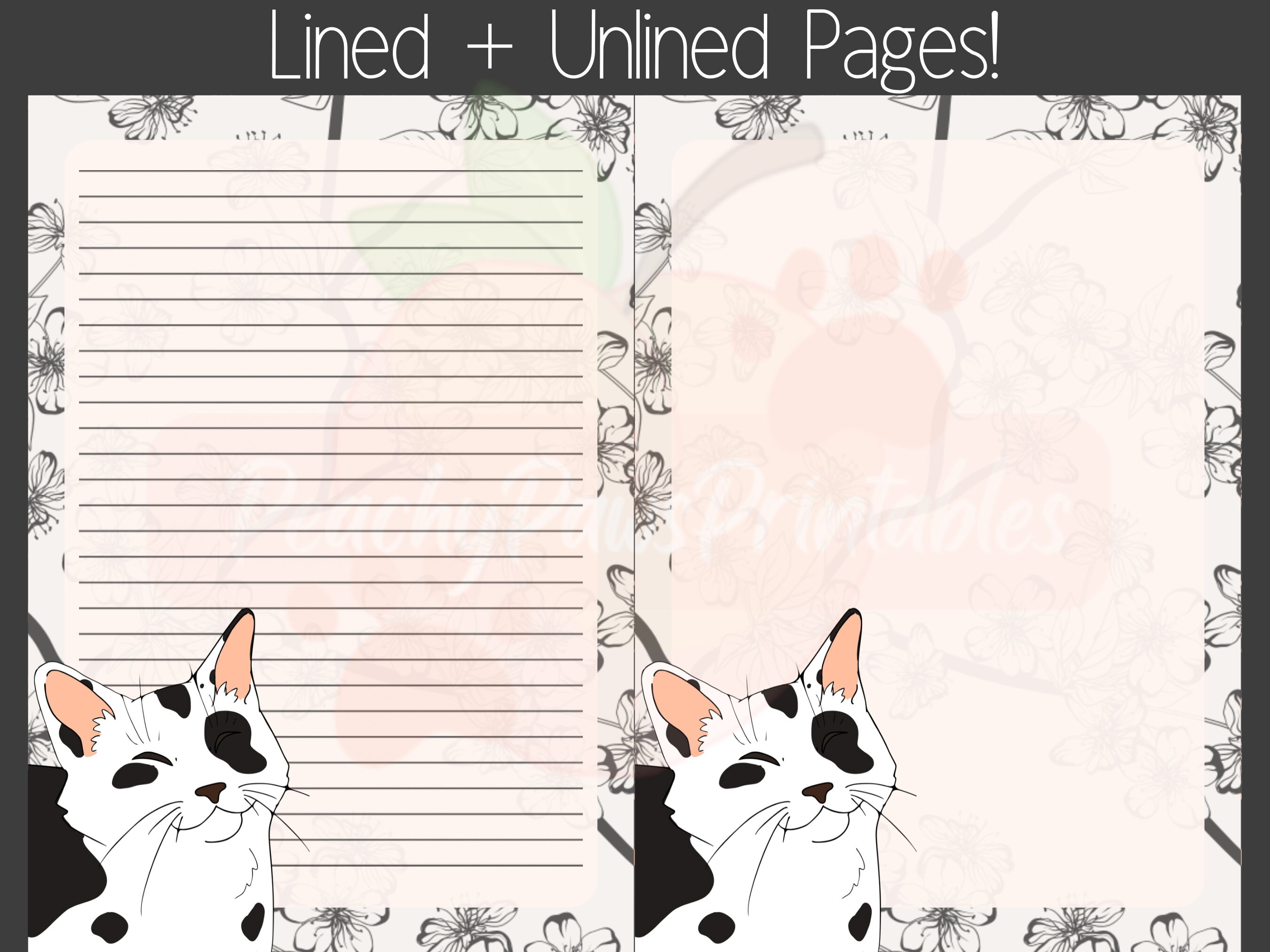 Cute Cow Print Cat Printable Stationery, Printable Note Paper, Journal ...